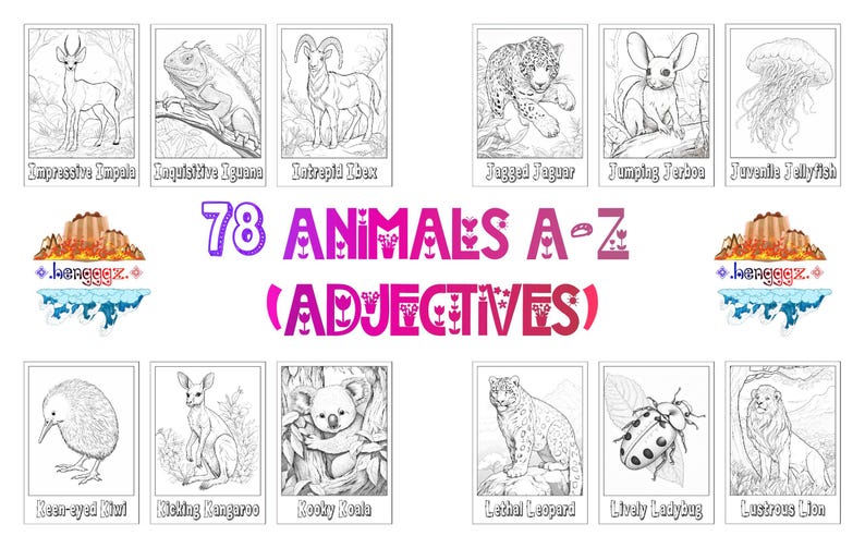 78 Adjective Animals Coloring Sheets Fun Animal Themed Printable Pages ...