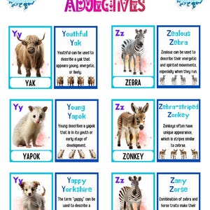 78 Adjective Animal Flashcards | Kids Learning Flash Cards ...