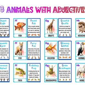 78 Adjective Animal Flashcards | Kids Learning Flash Cards ...