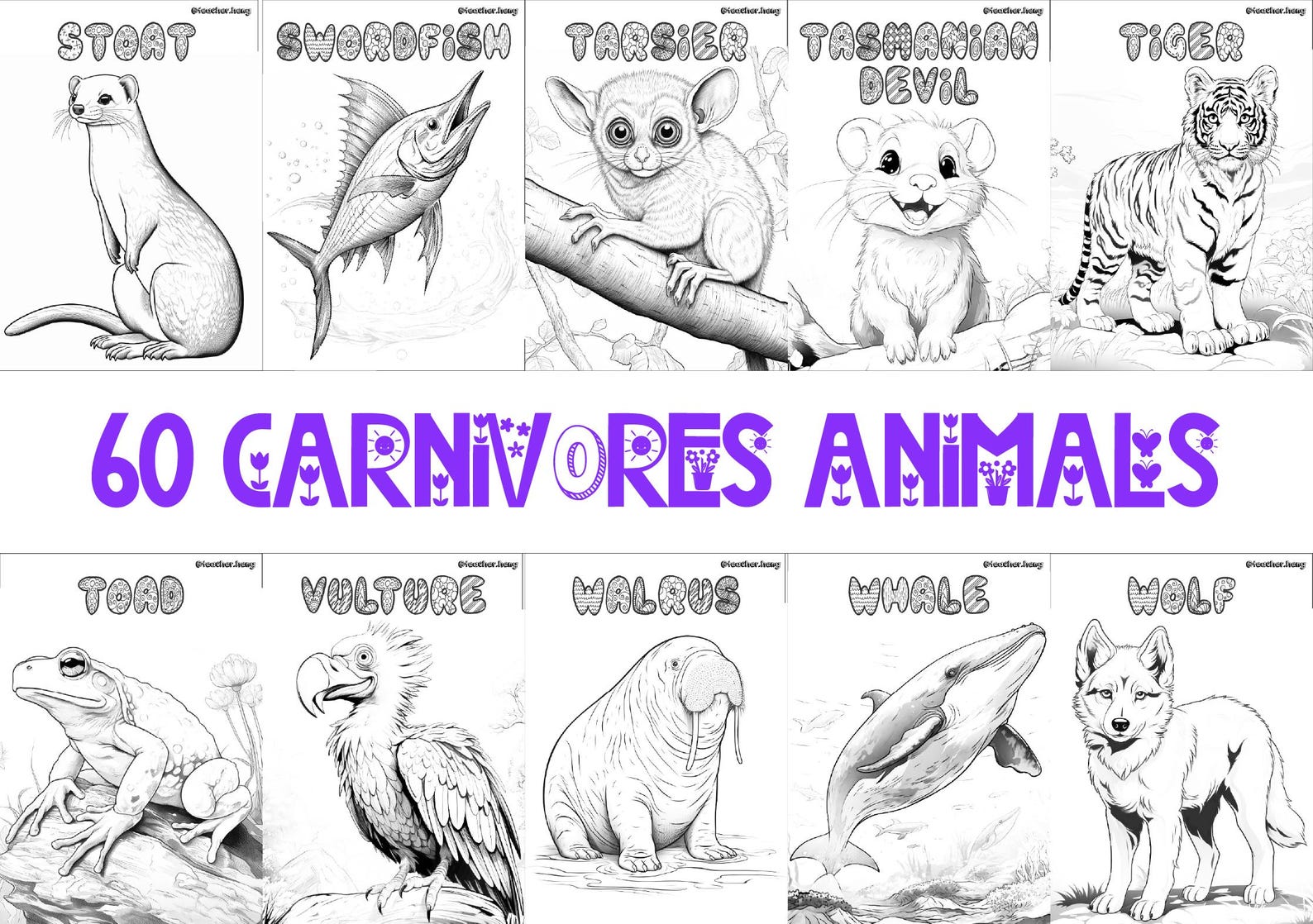 60 Carnivore Animals Coloring Sheets | Fun Animal Themed Printable ...