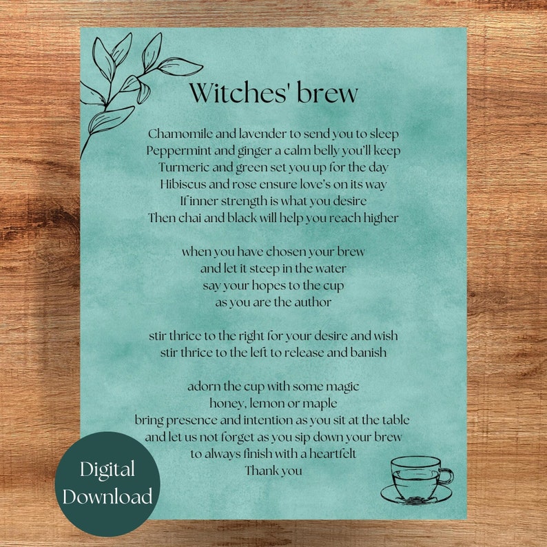 Witches' Brew Poetry Printable Wall Art | Green Witch/kitchen Witch Tea ...