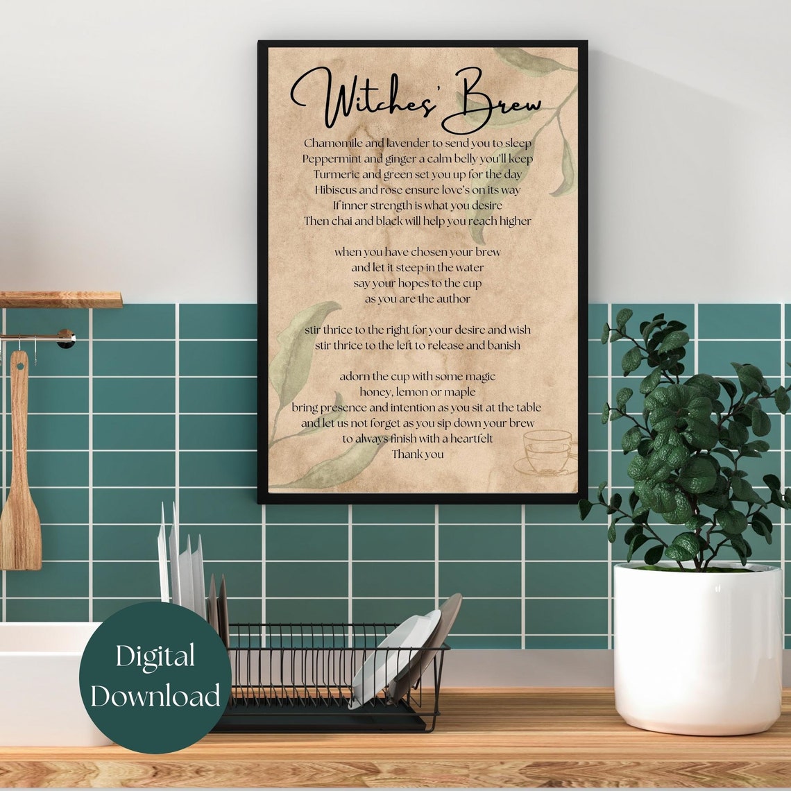 Witches' Brew Poetry Printable Wall Art | Green Witch/kitchen Witch Tea ...