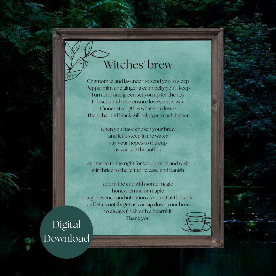 Witches' Brew Poetry Printable Wall Art | Green Witch/kitchen Witch Tea ...