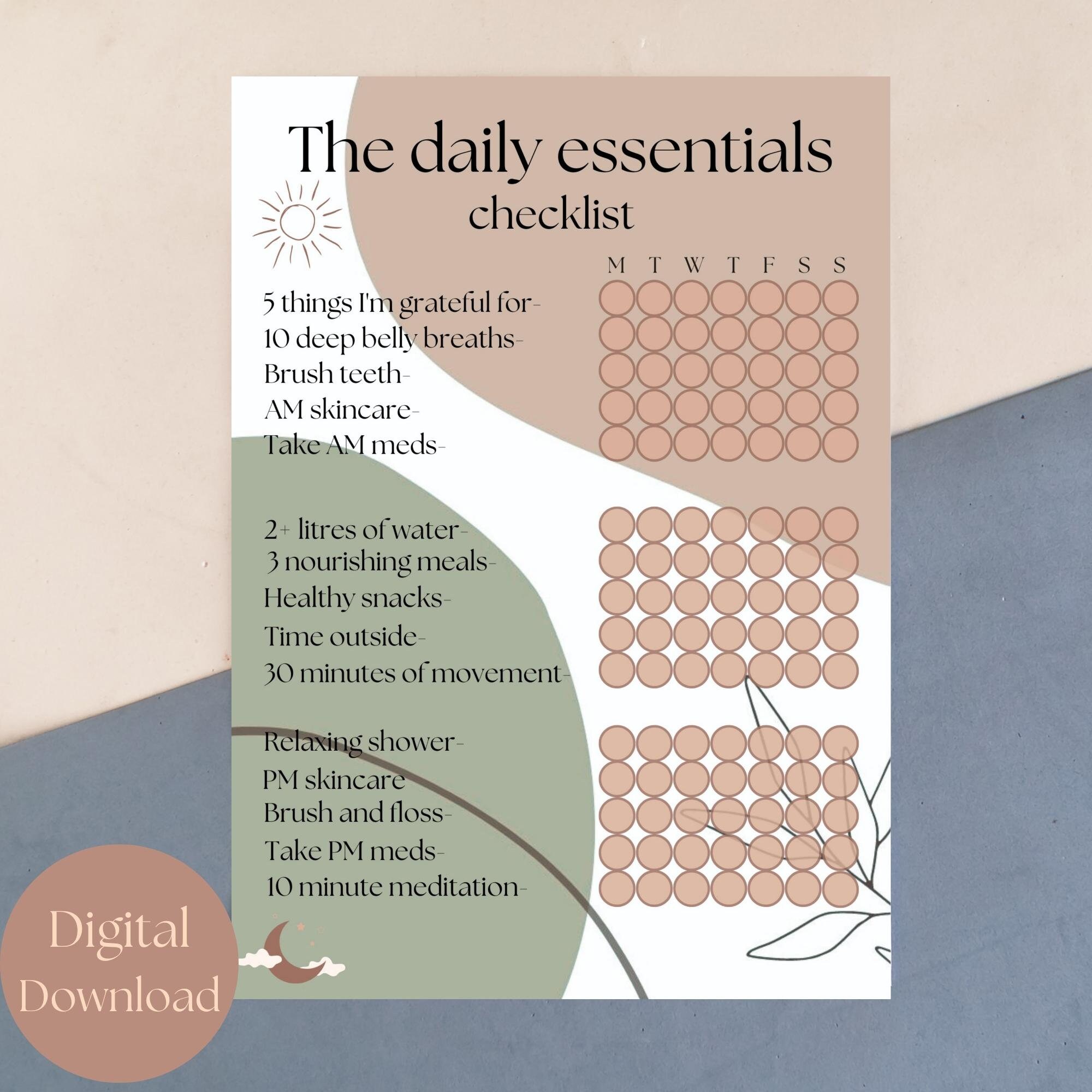 Printable Daily Essentials Checklist for Mental and Physical Health ...