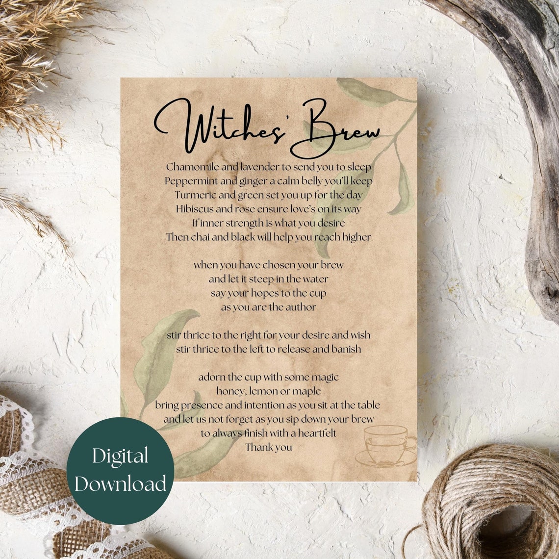 Witches' Brew Poetry Printable Wall Art | Green Witch/kitchen Witch Tea ...