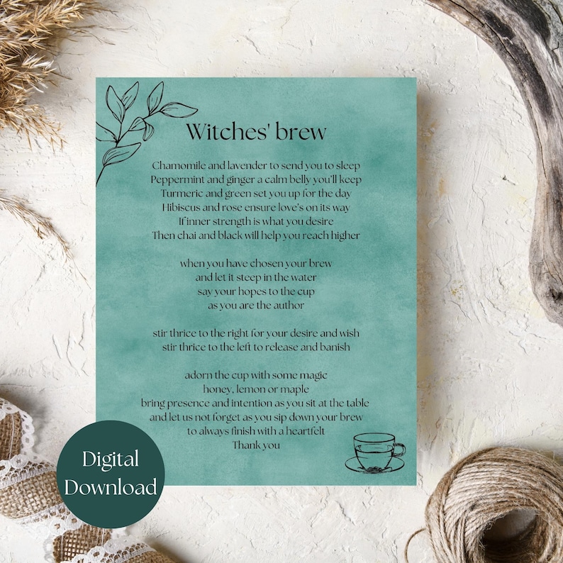 Witches' Brew Poetry Printable Wall Art | Green Witch/kitchen Witch Tea ...