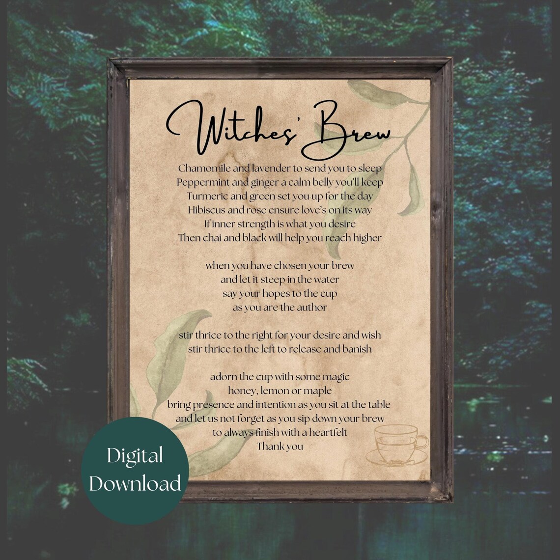 Witches' Brew Poetry Printable Wall Art | Green Witch/kitchen Witch Tea ...