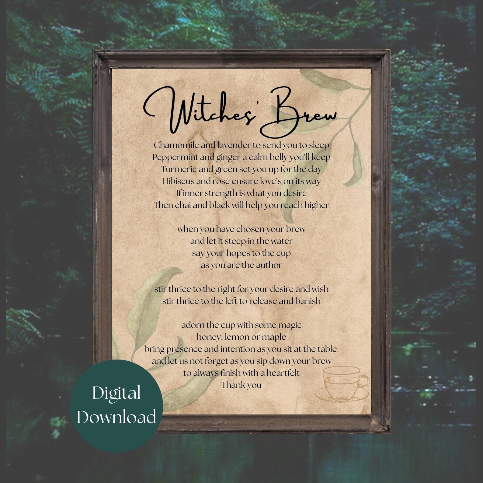 Witches' Brew Poetry Printable Wall Art | Green Witch/kitchen Witch Tea ...