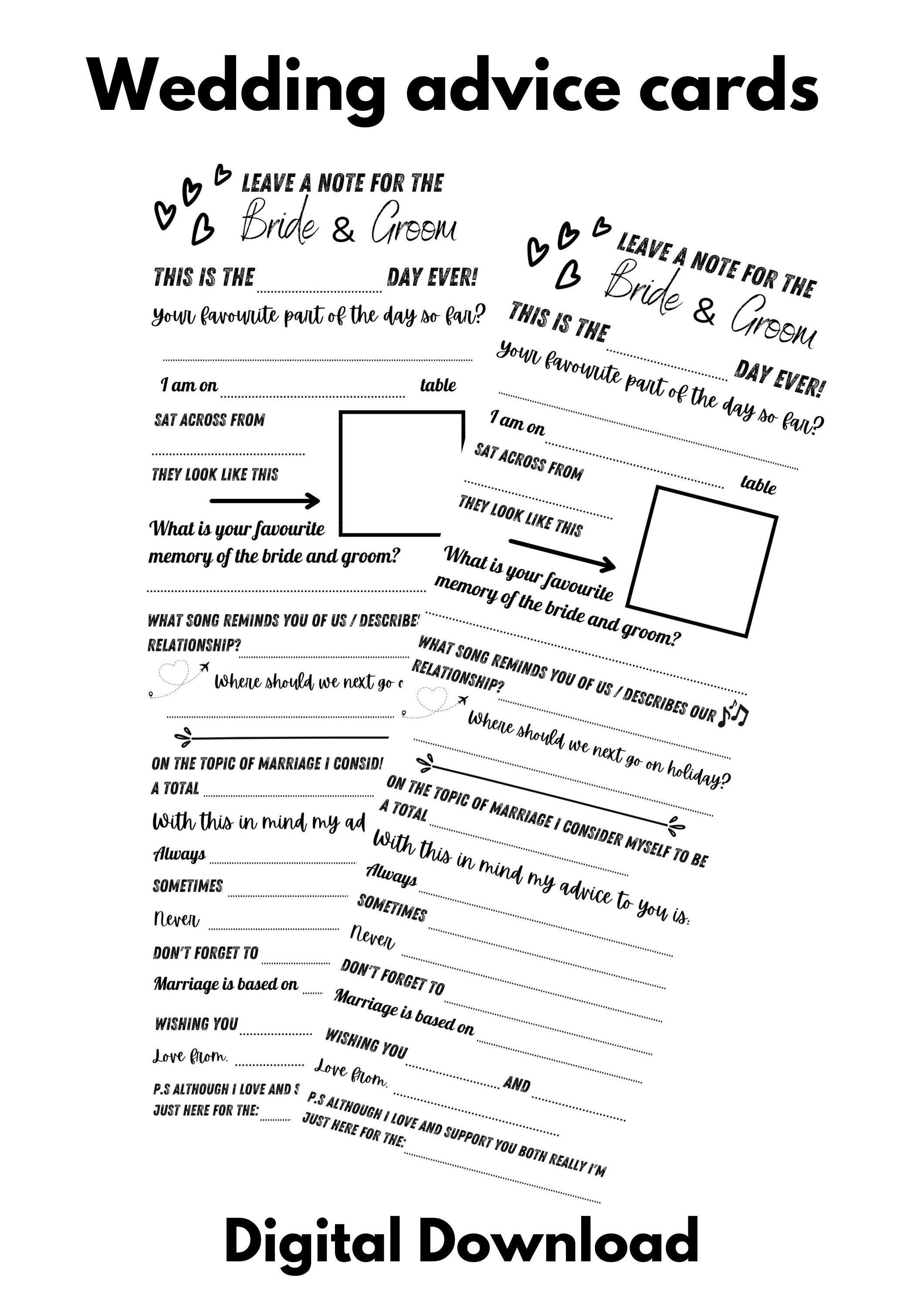 Wedding Advice Cards Marriage Advice Cards Digital Download Advice