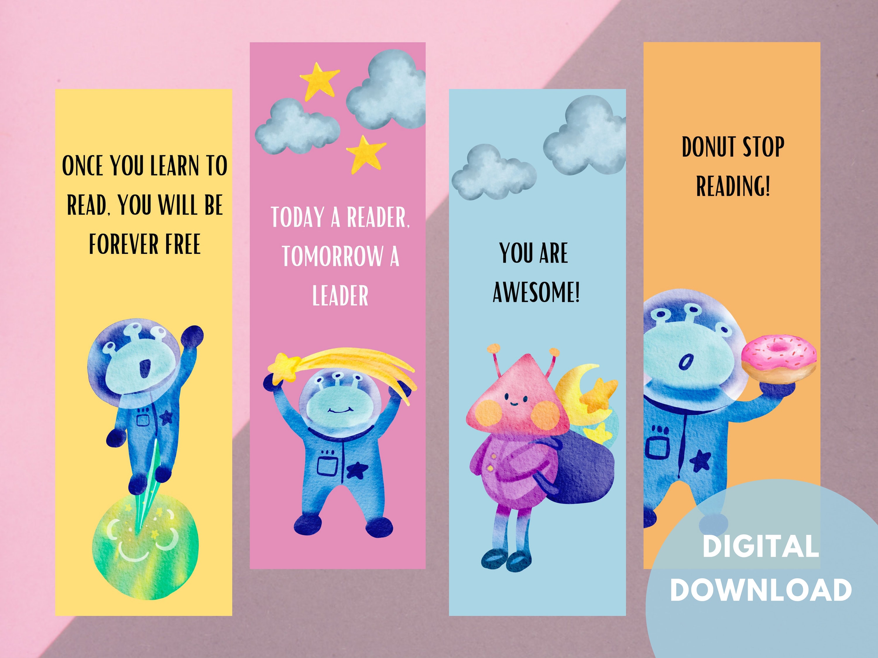 Printable Reading Bookmark Set for Kids, Four Printable Aliens ...