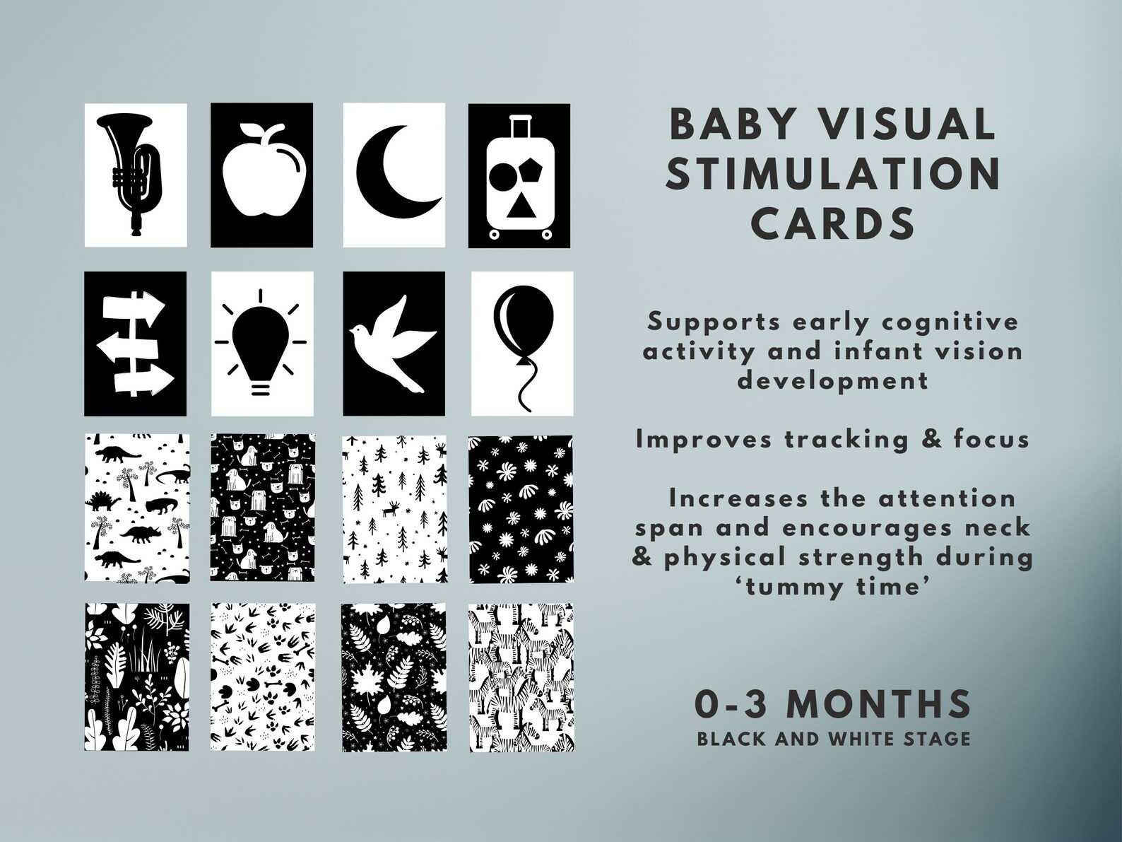 High Contrast Baby Sensory Flash Cards, Baby Sensory Black & White ...