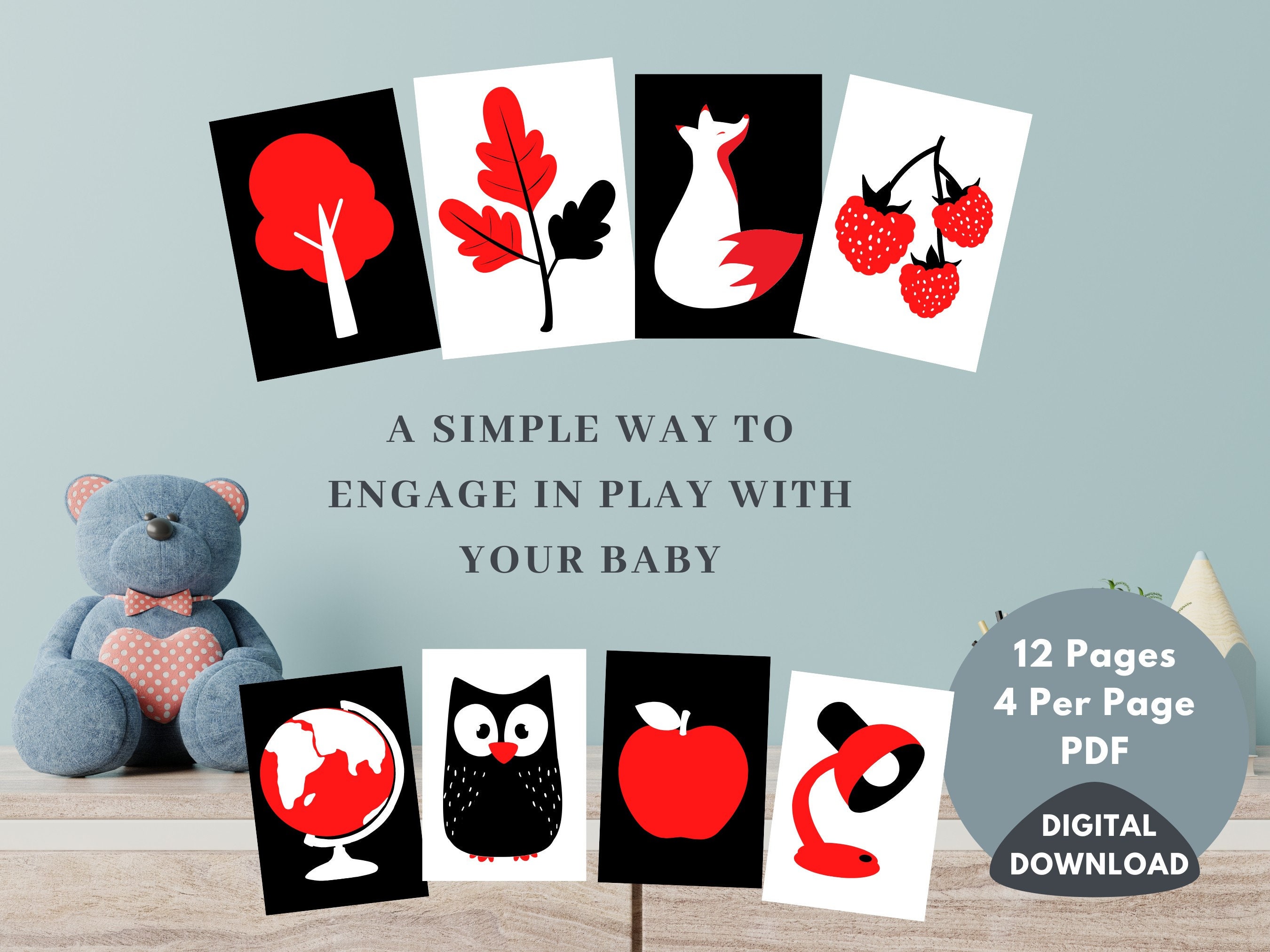 High Contrast Baby Sensory Flash Cards, Baby Sensory Black & White ...