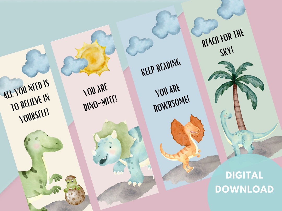 Reading Bookmark Set for Kids, Four Printable Dinosaurs Bookmarks - Etsy