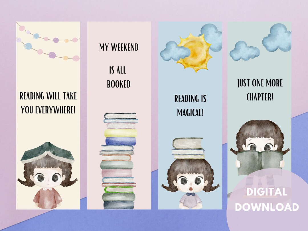 Printable Reading Bookmark Set for Kids, Four Printable Reading Girl ...