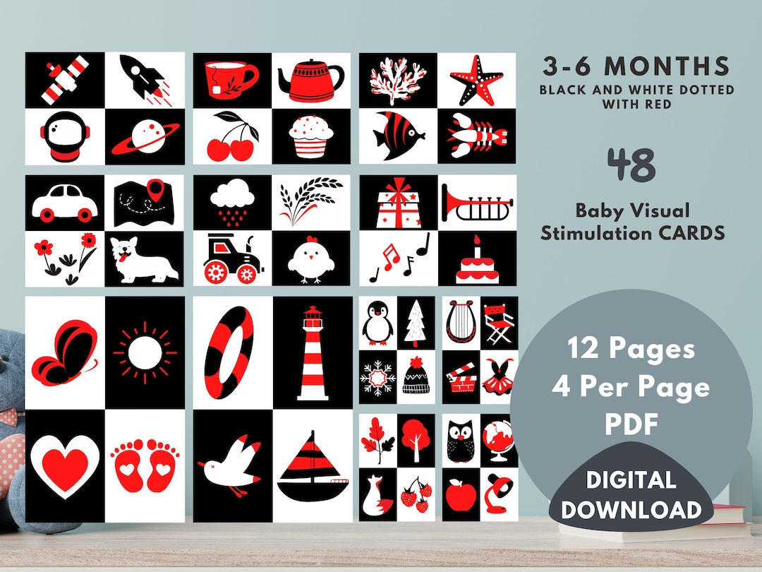 Baby Sensory Flash Cards: High Contrast Black, White & Red (PDF) - Etsy