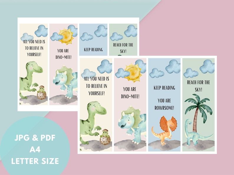 Reading Bookmark Set for Kids, Four Printable Dinosaurs Bookmarks - Etsy