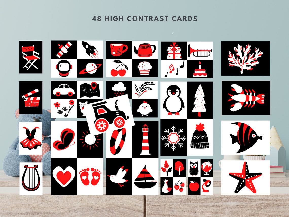 High Contrast Baby Sensory Flash Cards, Baby Sensory Black & White ...