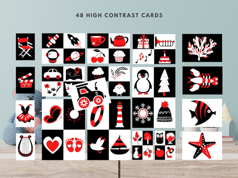 Baby Sensory Flash Cards: High Contrast Black, White & Red (PDF) - Etsy