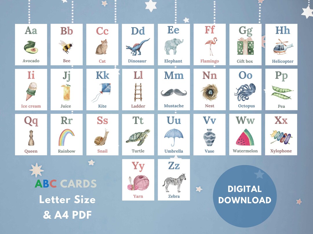 ABC Flash Cards, Alphabet Flash Cards, English Alphabet, Watercolor - Etsy