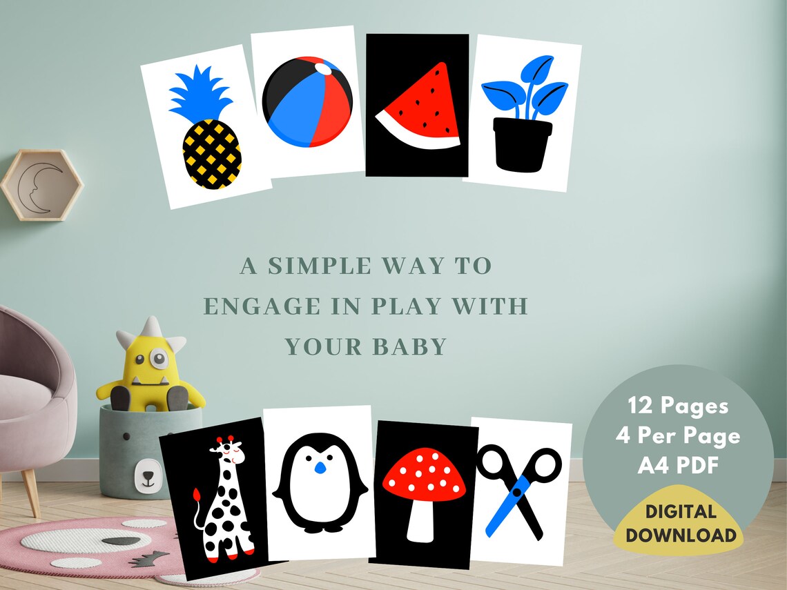 Baby Sensory Flash Cards: High Contrast Black, White & Color (PDF) - Etsy
