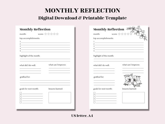 Monthly Review Monthly Reflection Monthly Goals - Etsy