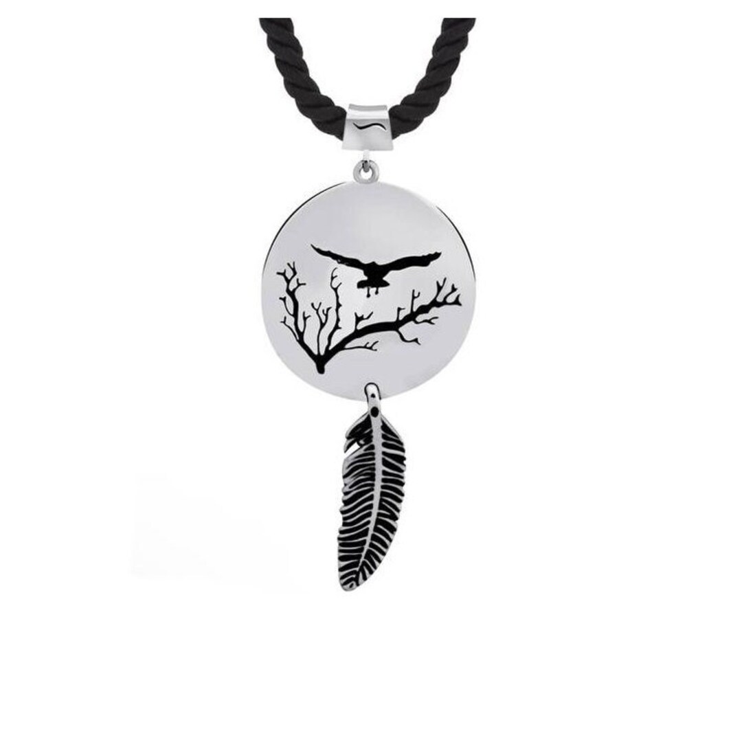 925 Silver Tree, Hawk and Feather Green Witch Pendant - Etsy