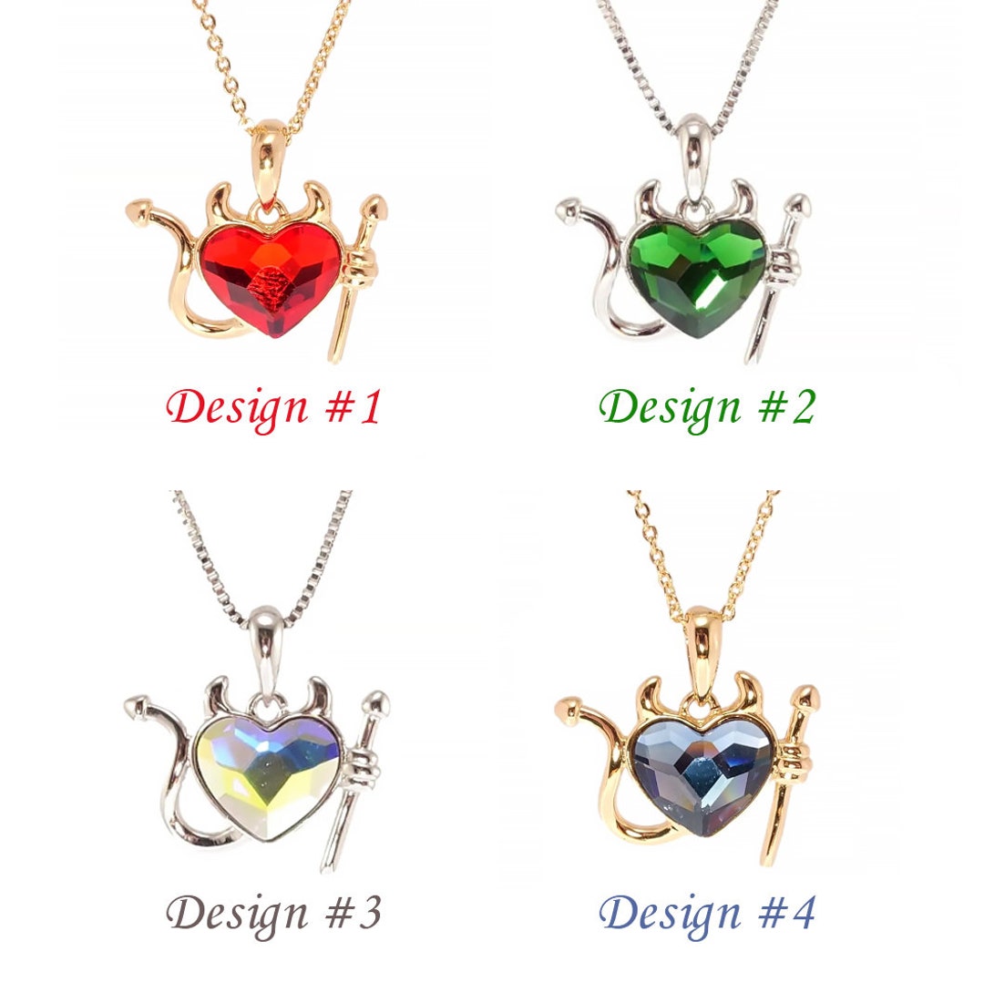 Red Crystal Heart Necklace Devlish Necklace - Etsy