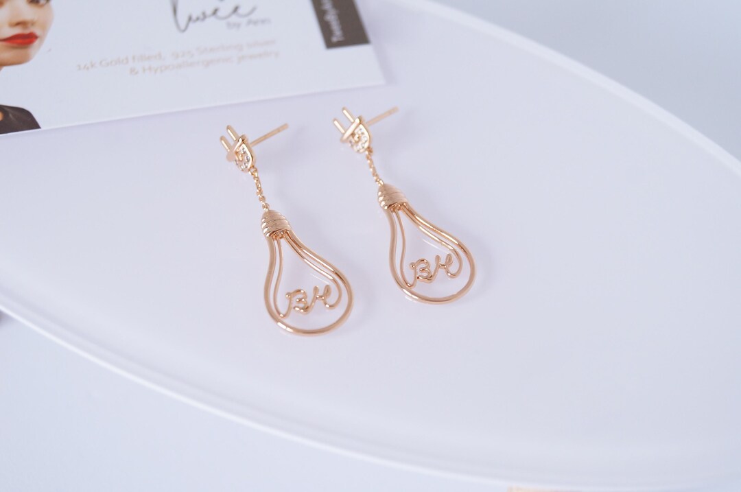 14k Gold Filled Dangle Lamp Bulb Earrings With Cubic Zirconia - Etsy
