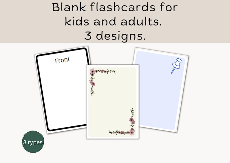 Printable Blank Flashcards Template: 3 Unique Designs (PDF Download) - Etsy