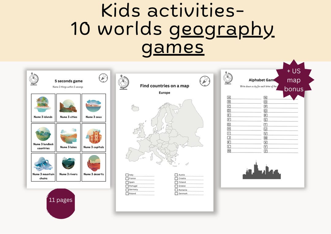 World Geography Games: Kids Learning Activities, USA Map (PDF Download ...