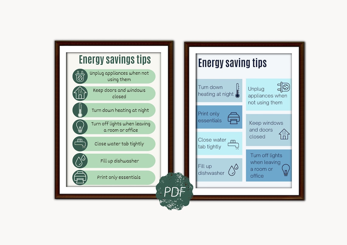 Energy Saving Tips Printable Set of 4 Posters Energy Consumption ...