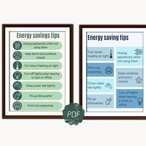 Energy Saving Tips Printable Set of 4 Posters Energy Consumption ...
