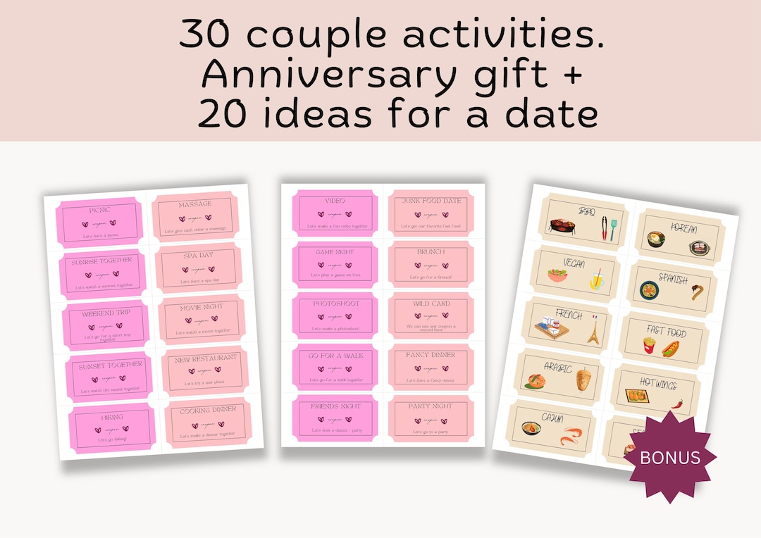 Couple Activity Ideas - Date Night Coupons - Romantic Gift for Couples ...