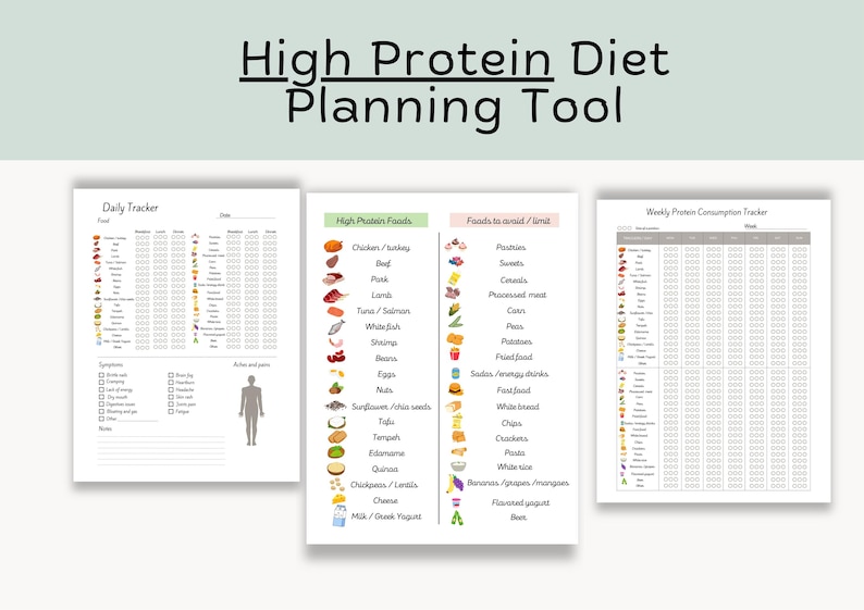 High Protein Diet Tracker: Food List & Monitor (PDF Download) - Etsy