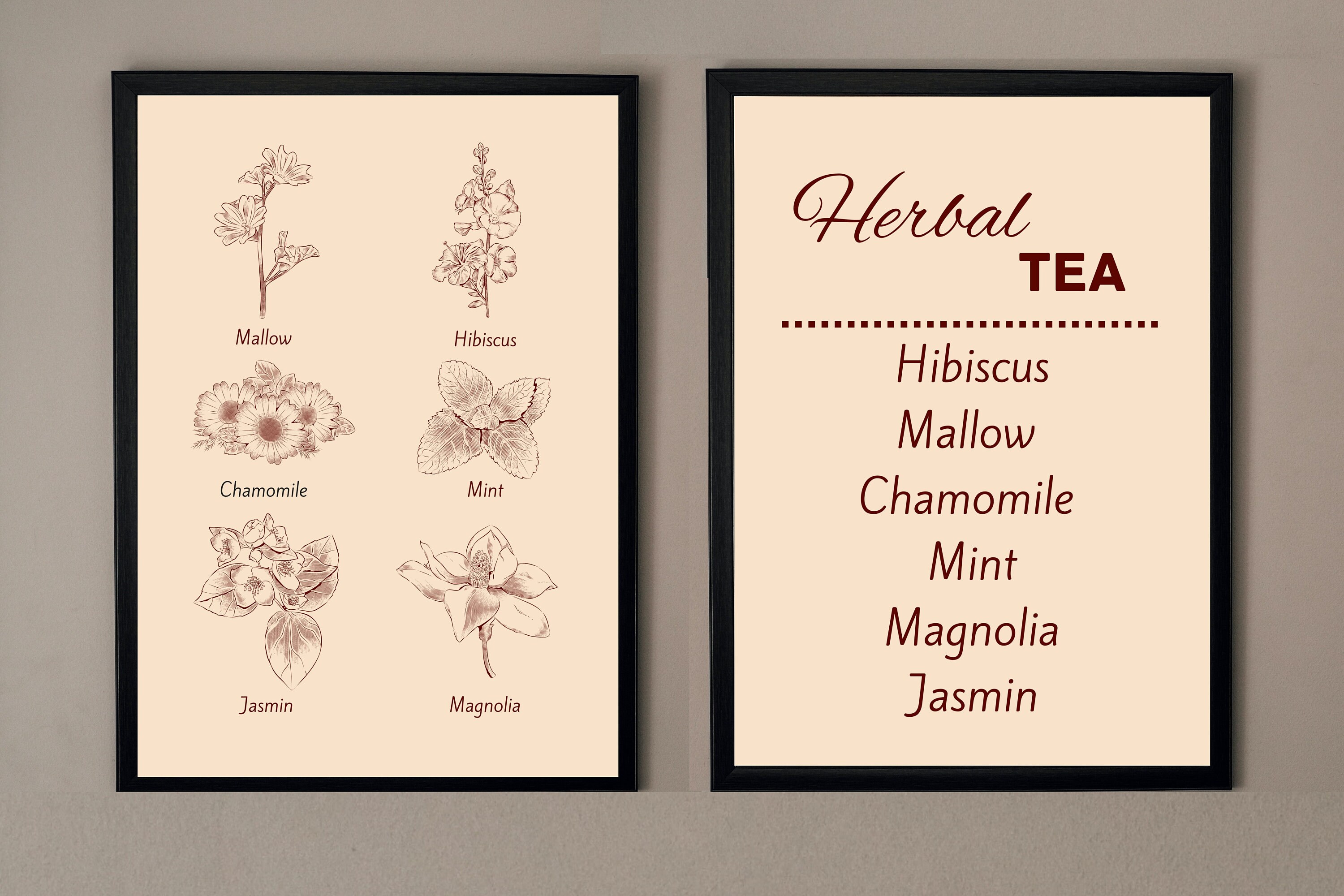 Herbal Tea Poster Set of 6 Kitchen Wall Artwork Digital Download Modern ...