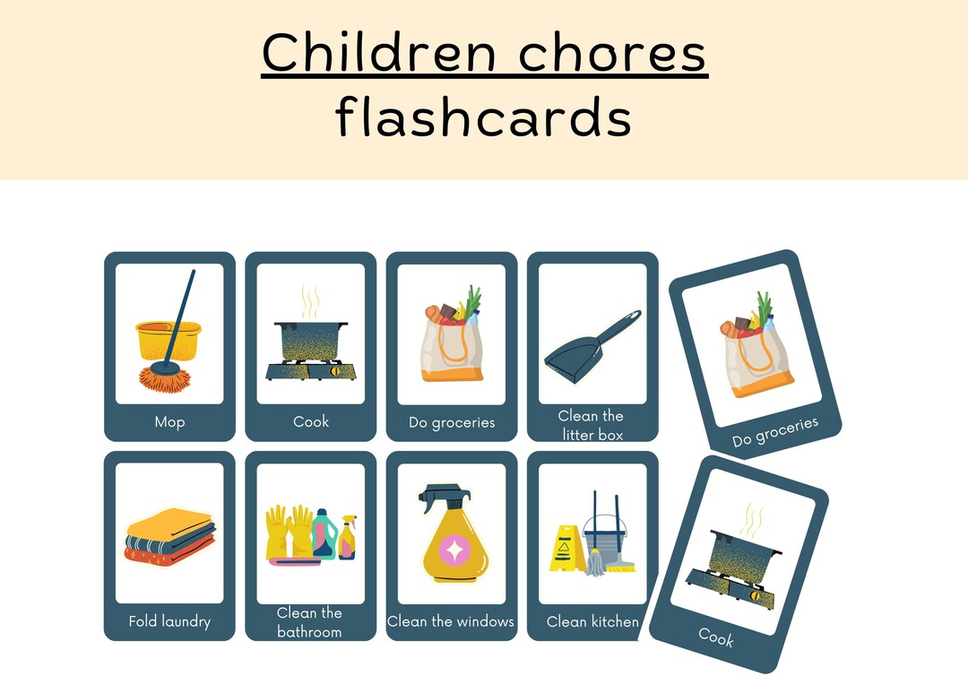 Chores Routine Flashcards for Kids and Adults Printable Visual Cleaning ...