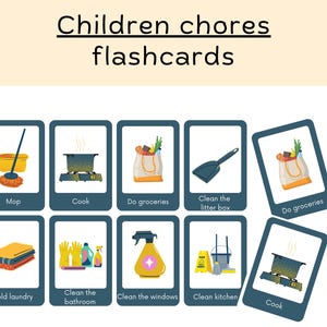 Chores Routine Flashcards for Kids and Adults Printable Visual Cleaning ...