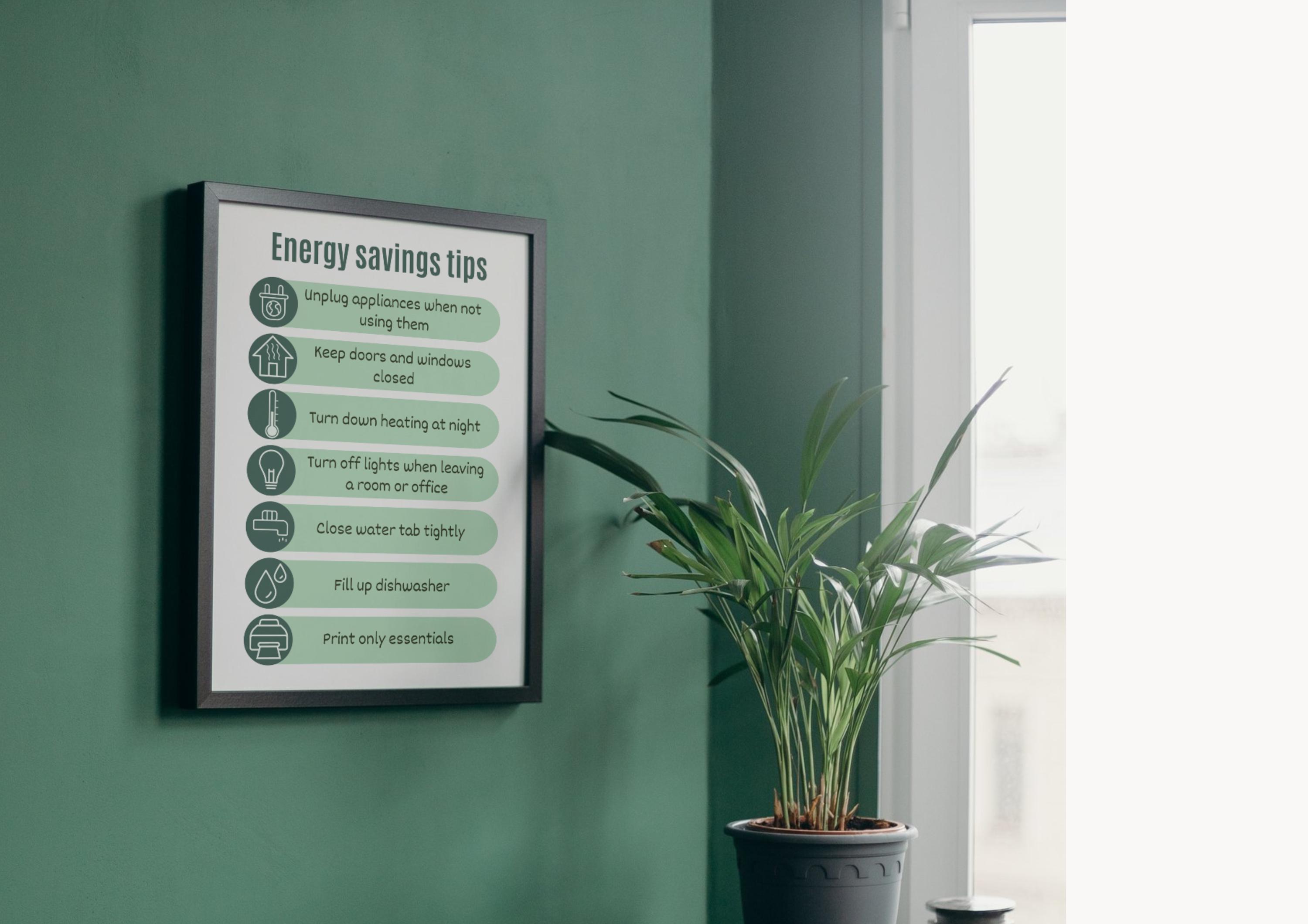 Energy Saving Tips Printable Set of 4 Posters - Energy Consumption ...