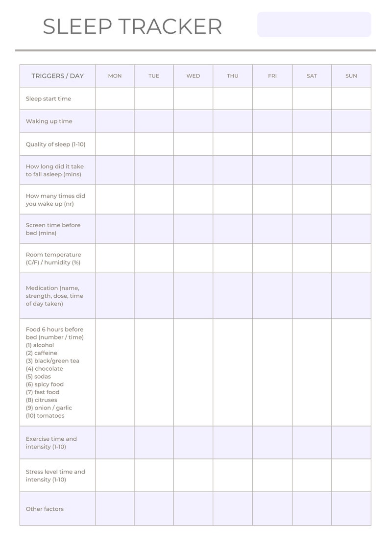 Sleep Tracker - Health Log Printable Template - Mental and Physical ...