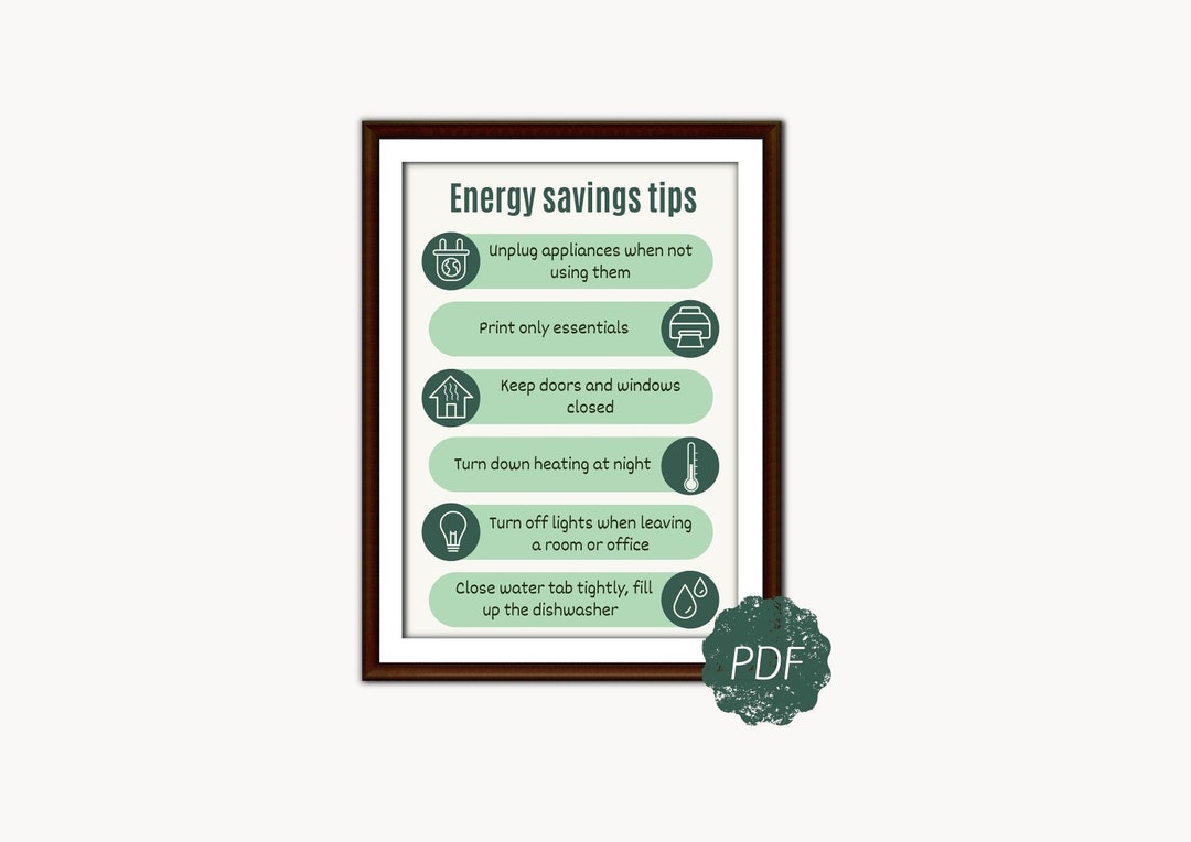 Energy Saving Tips Printable Set of 4 Posters Energy Consumption ...
