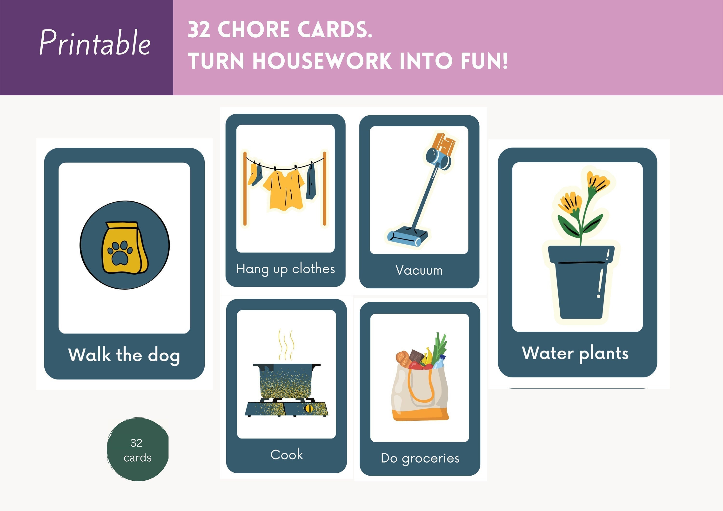 Chores Routine Flashcards for Kids and Adults Printable - Etsy