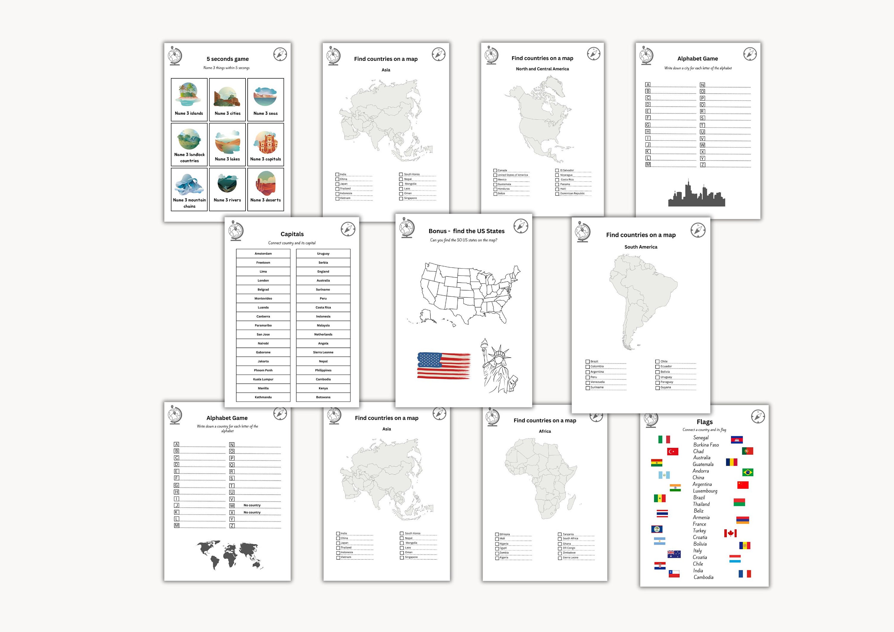 World Geography Games: Kids Learning Activities, USA Map (PDF Download ...