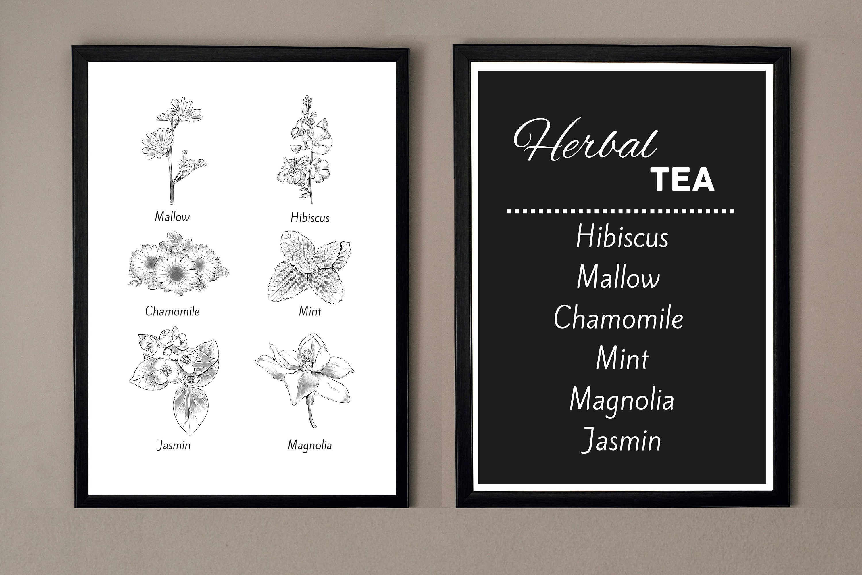 Herbal Tea Poster Set of 6 Kitchen Wall Artwork Digital Download Modern ...