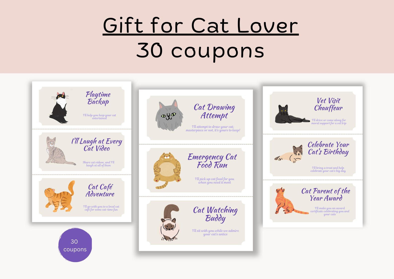 Cat Lover Gift, Printable Cat Coupons, Cat Owner Gift, Fun Cat-themed ...