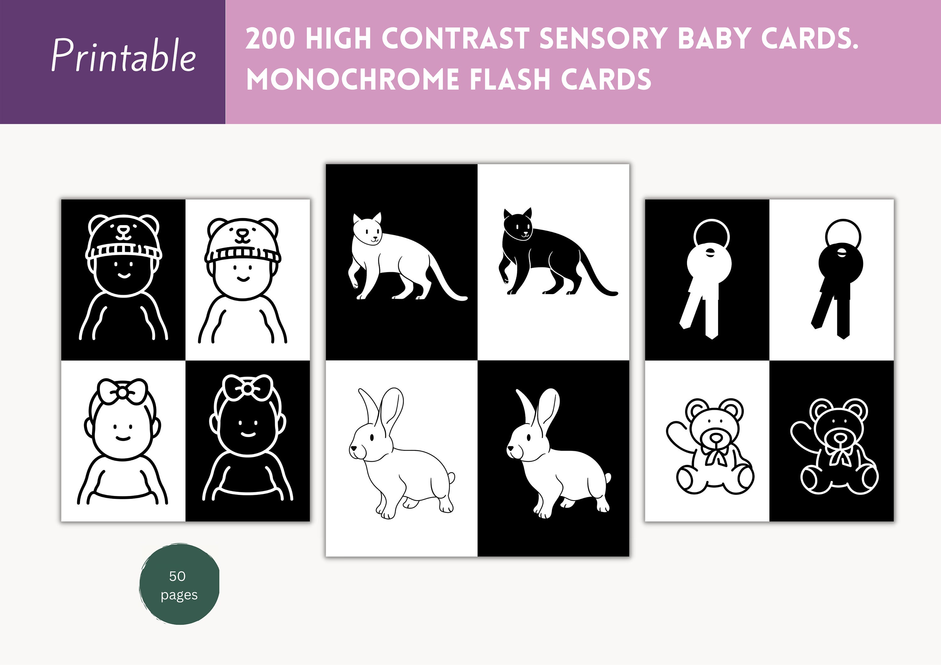High Contrast Sensory Cards for Babies Infants Newborns Eyesight ...