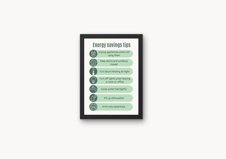 Energy Saving Tips Printable Set of 4 Posters - Energy Consumption ...