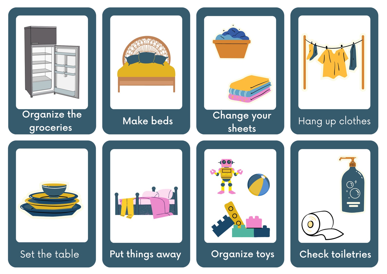 Chores Routine Flashcards for Kids and Adults - Printable Visual ...