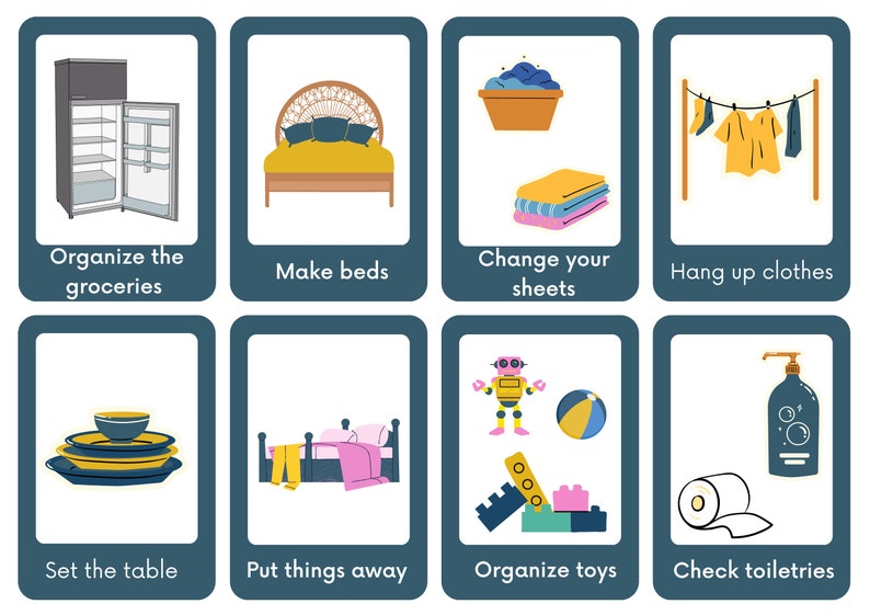 Chores Routine Flashcards for Kids and Adults - Printable Visual ...