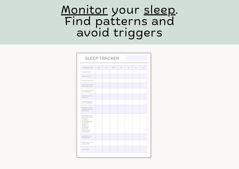 Sleep Tracker - Health Log Printable Template - Mental and Physical ...