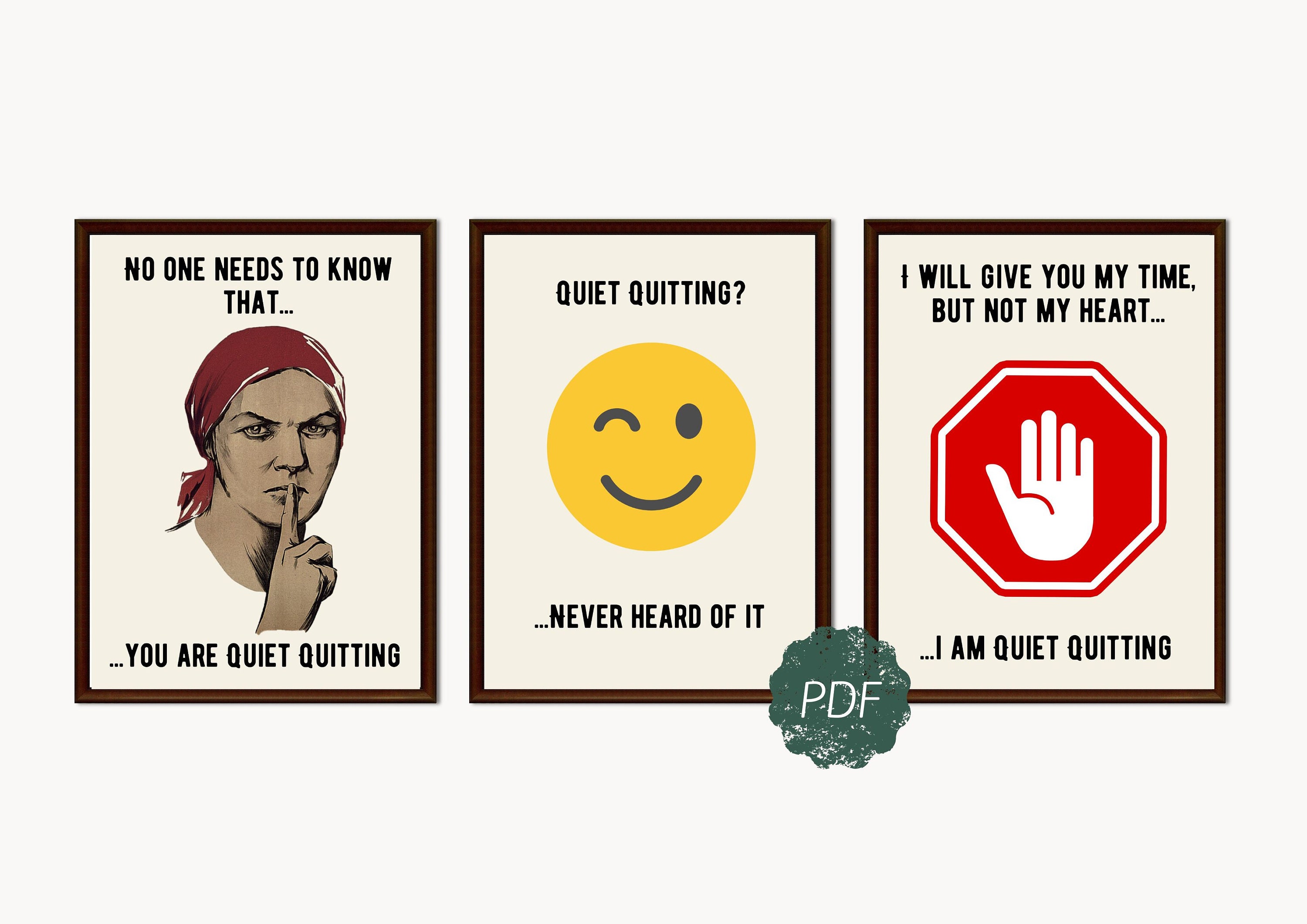 Quiet Quitting Movement Mental Health Priority Printable Set of 3 Home ...